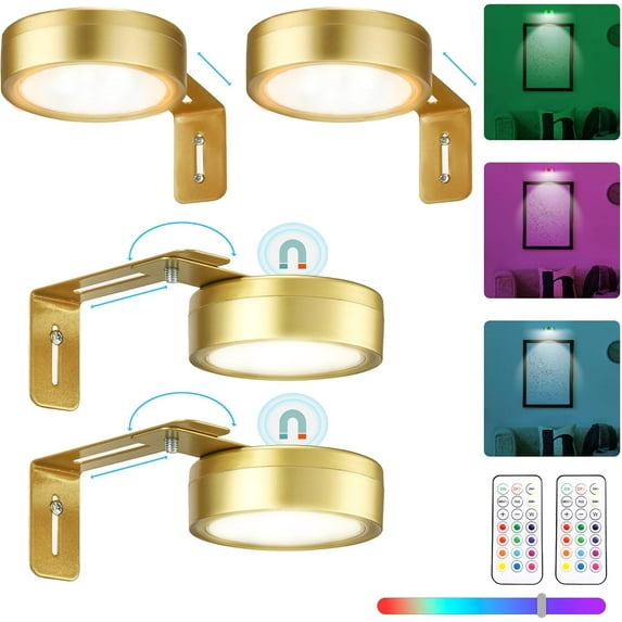 4 Picture Lights for Wall Operated, 12 Color Changing Wall Art Light ...