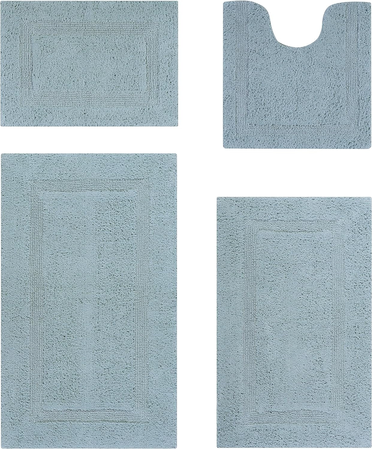 4 Piece 100% Cotton Bathroom Rug Set, Reversible Ultra Soft Comfortable ...