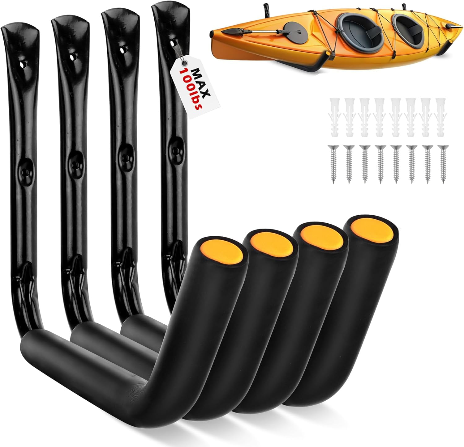 4-Piece 15" 100 Lbs Heavy Duty Garage Storage Hooks, Kayak Storage Rack ...