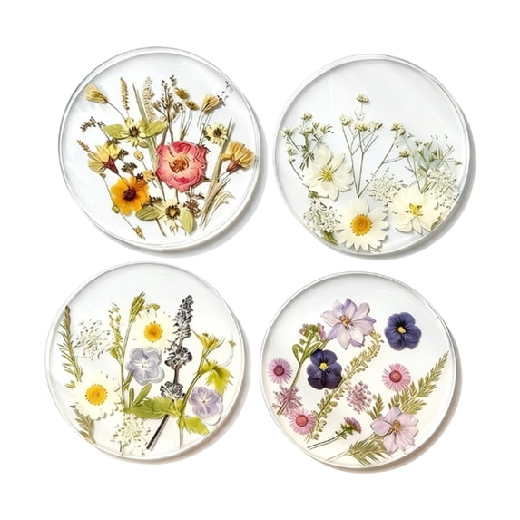 4 Piece 2D Printed Flower Design Drink Coasters Heat Resistant Acrylic ...