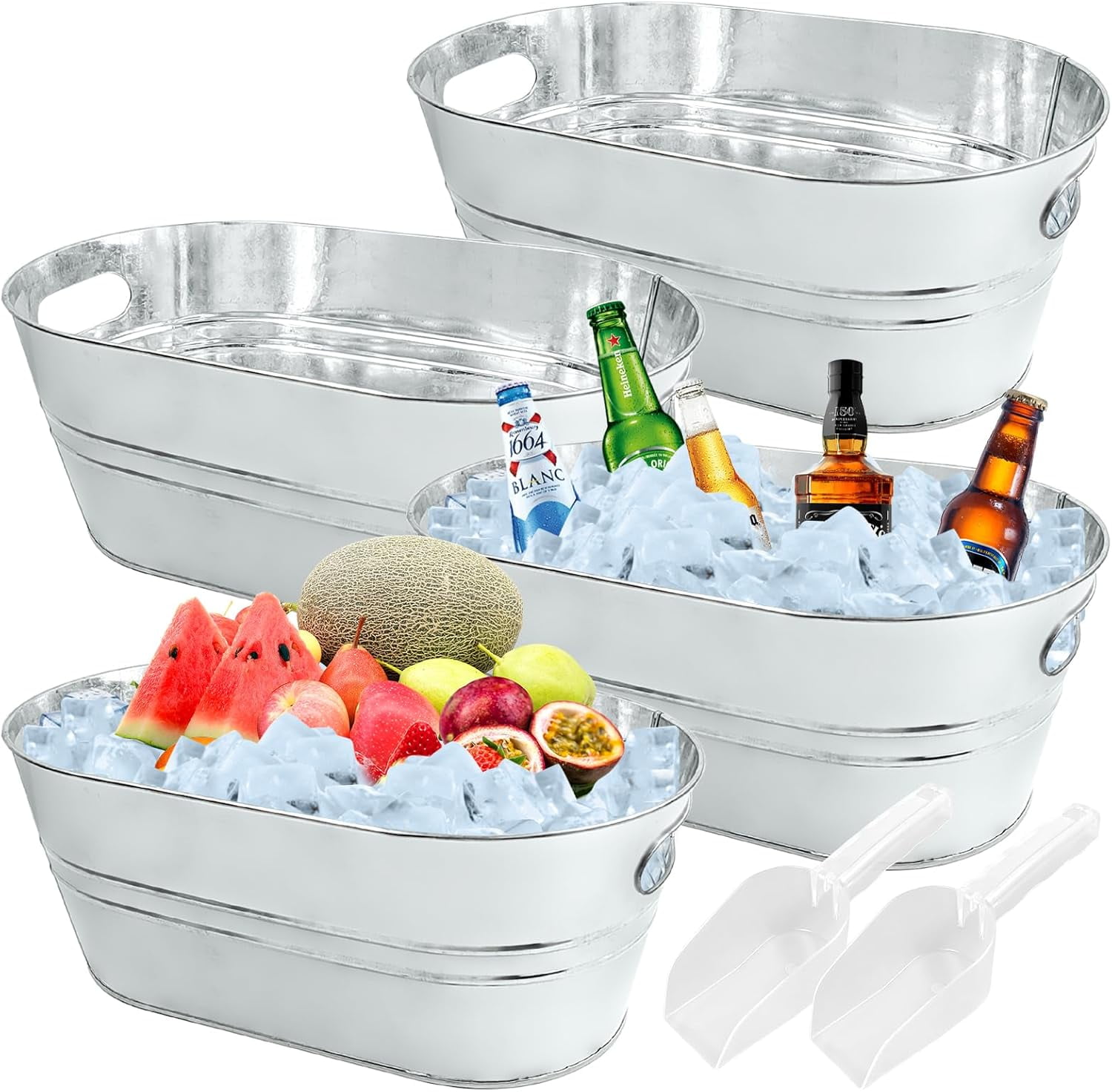4-Piece 4-Gallon Galvanized Bucket Set - Large Metal Ice Buckets with ...