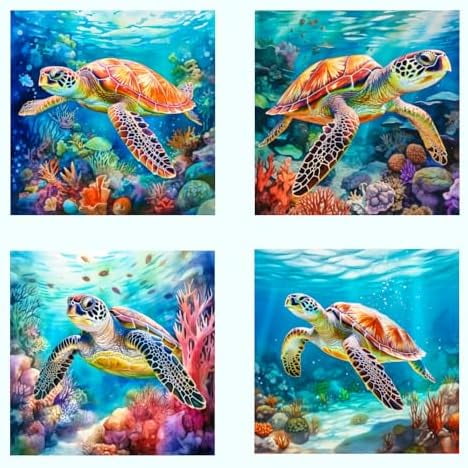 4 Piece 6"x6" Sea Turtles Fabric Panel Squares | Quilting Sewing Blocks ...