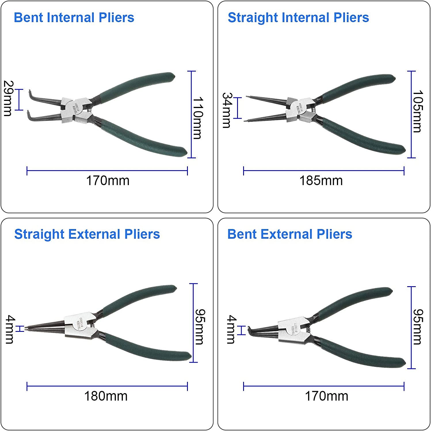 4 Piece 7 Inch Internal/External Snap Ring Pliers Set Heavy Duty ...
