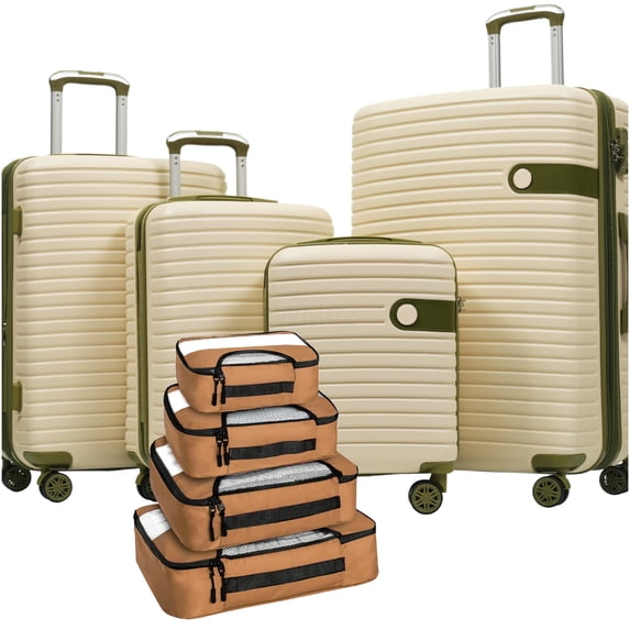 4-Piece ABS Hard Shell Luggage Set with Packing Cubes, TSA Lock ...