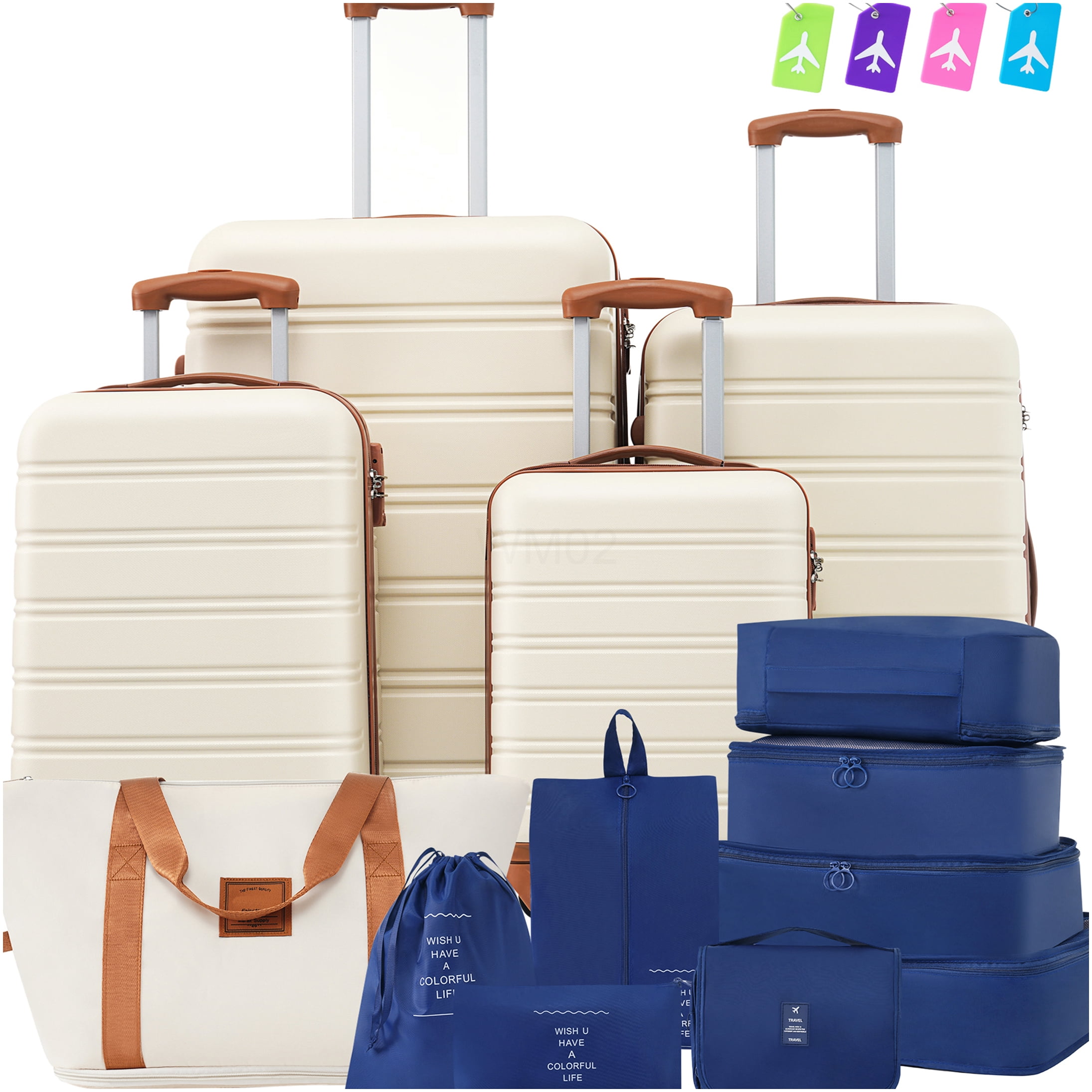 4-Piece ABS Hardshell Luggage Set with Spinner Wheels and TSA Lock ...