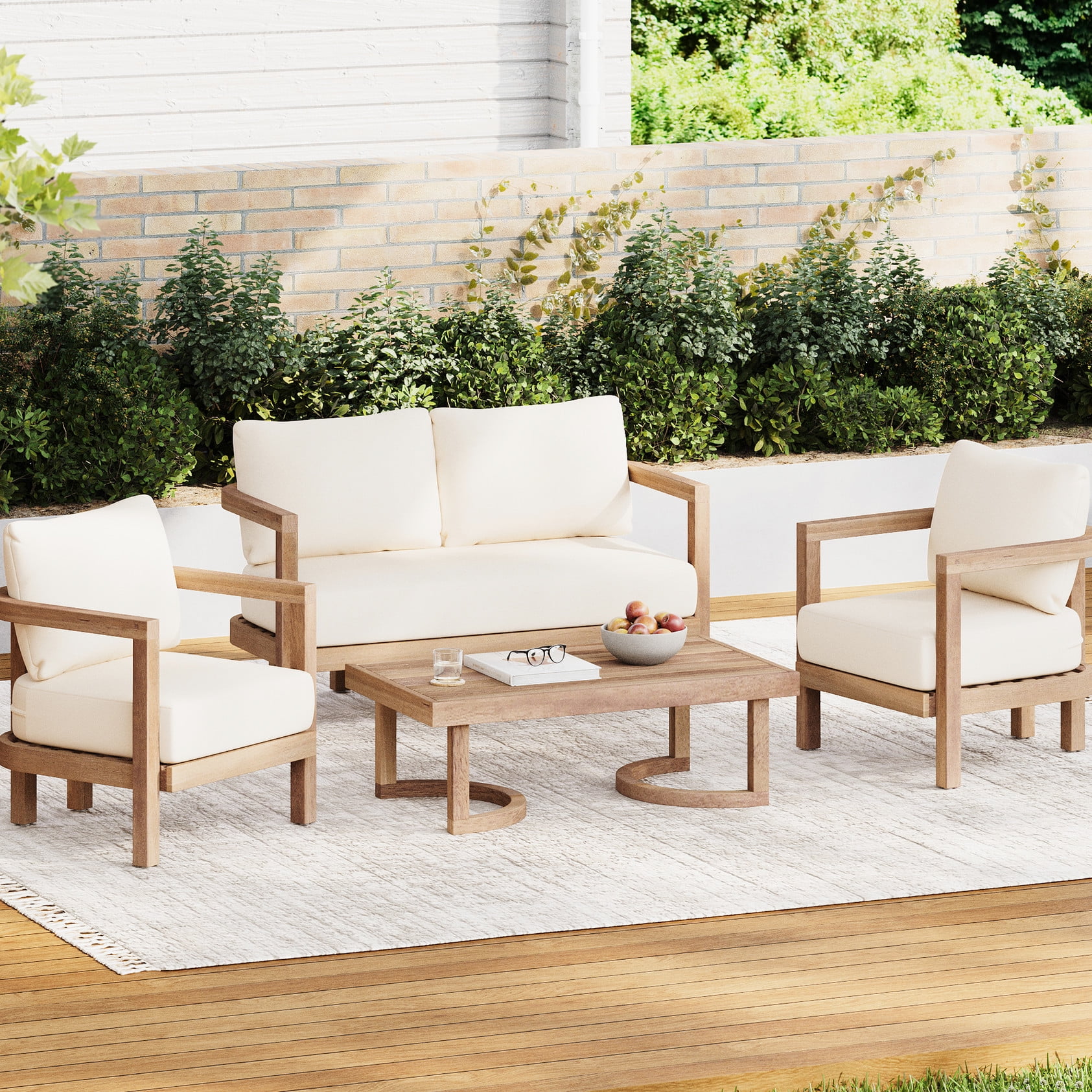 4-Piece Acacia Wood Patio Furniture, Deep Seating for Backyard ...