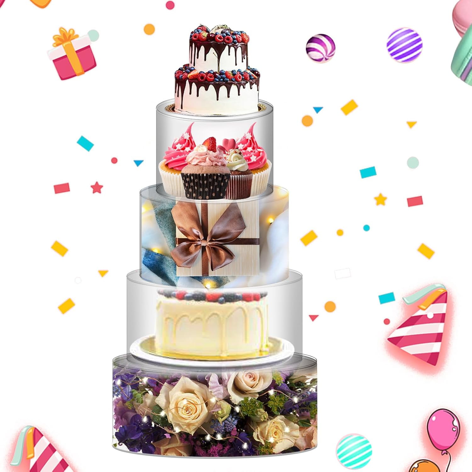 4-Piece Acrylic Fillable Cake Stand with Clear Round LED Lighted Cake ...