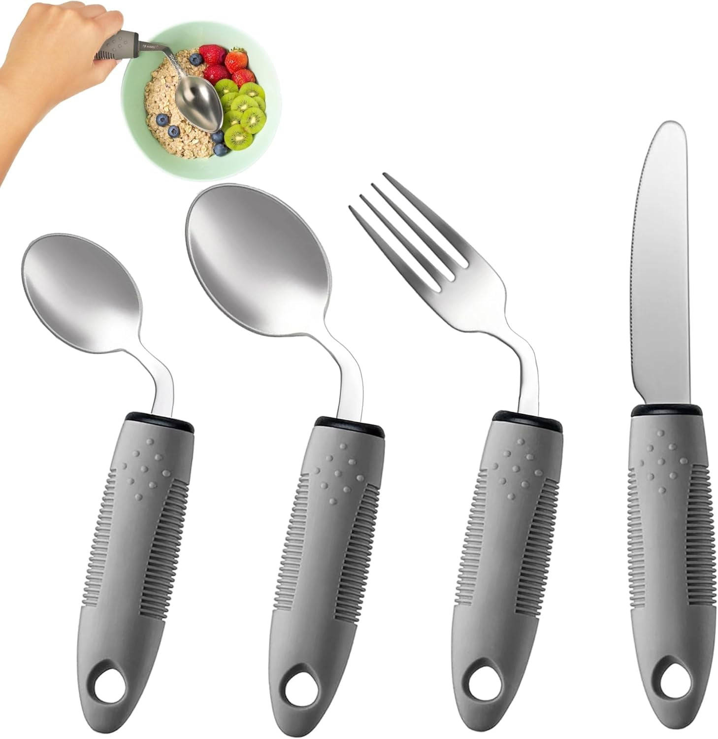 4-Piece Adaptive Utensils Set - 42° Angled Parkinsons Utensils, 2.5 oz ...