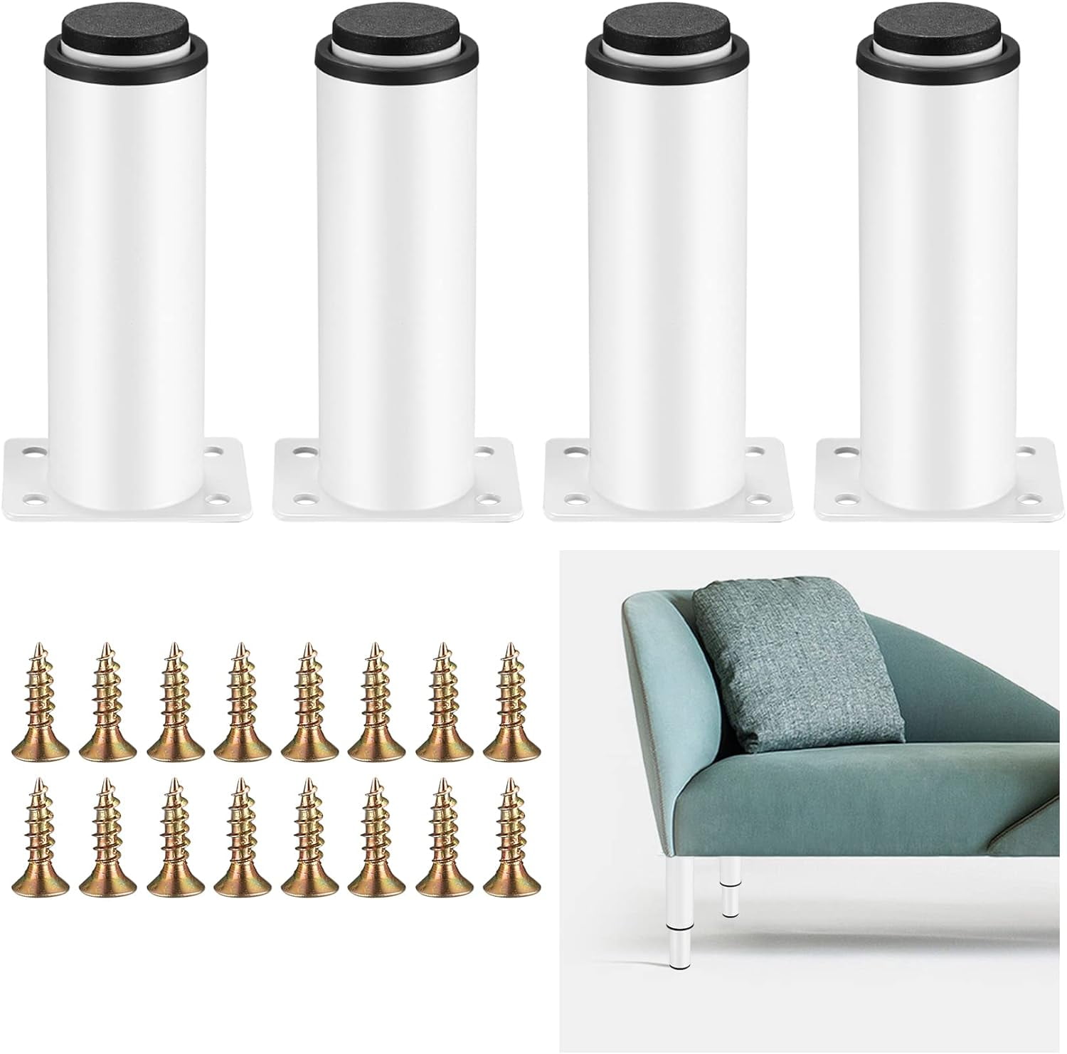 4-Piece Adjustable Furniture Legs, White Metal Table Legs, Height ...