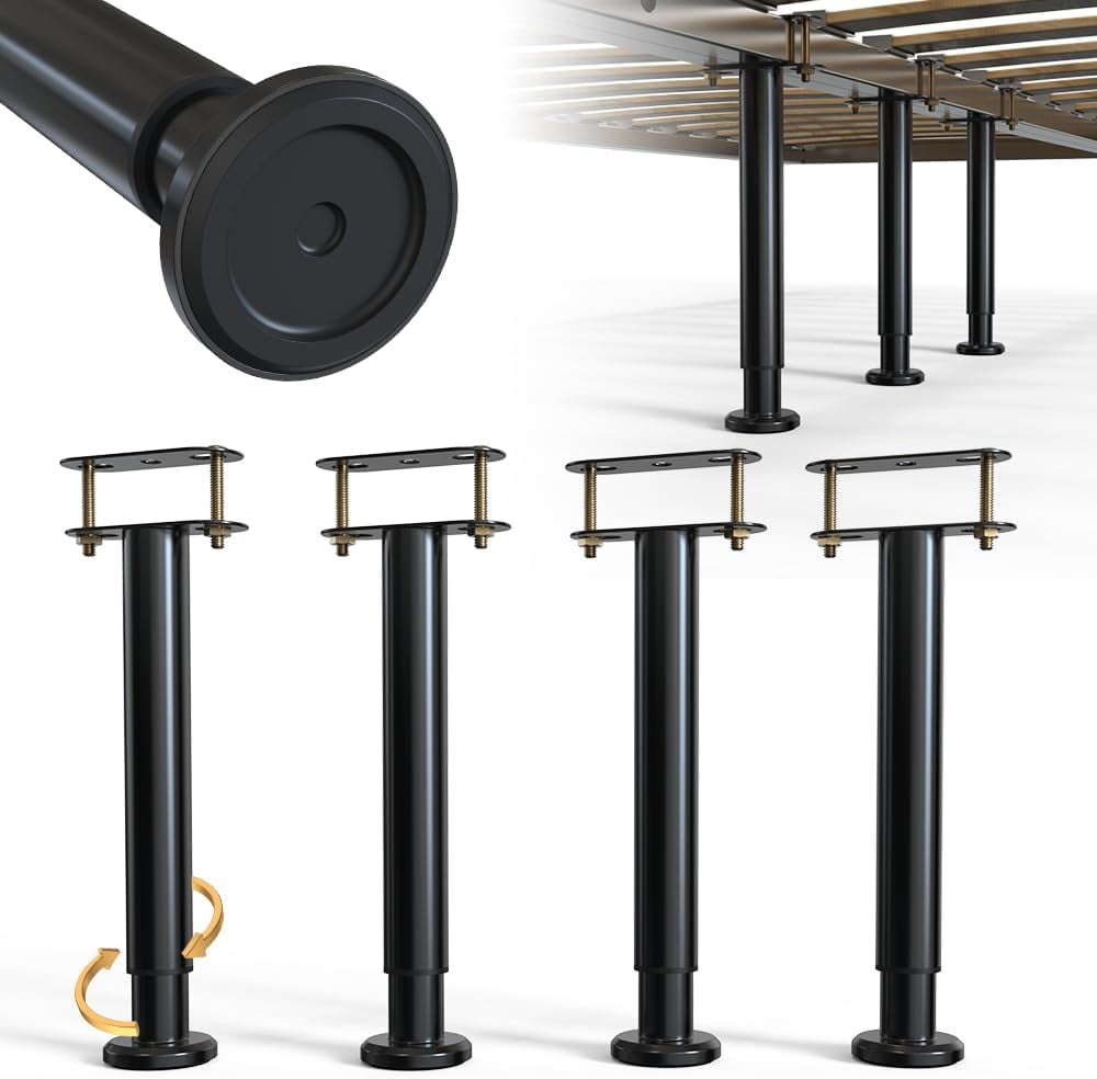 4-Piece Adjustable Height Bed Support Legs, Extra Sturdy Steel with ...