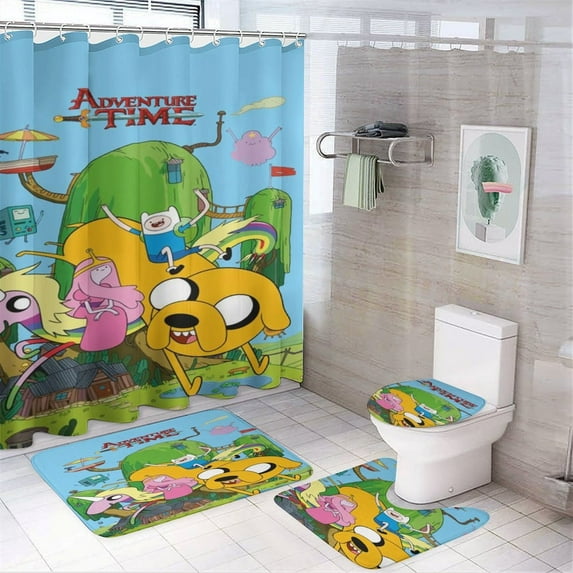 4 Piece Adventure Cartoon Time Shower Curtain Sets with Rugs, Toilet ...
