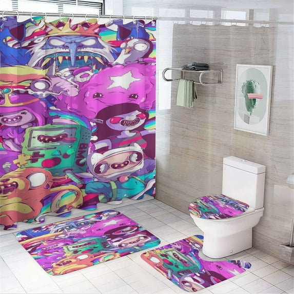 4 Piece Adventure Cartoon Time Shower Curtain Sets with Rugs, Toilet ...