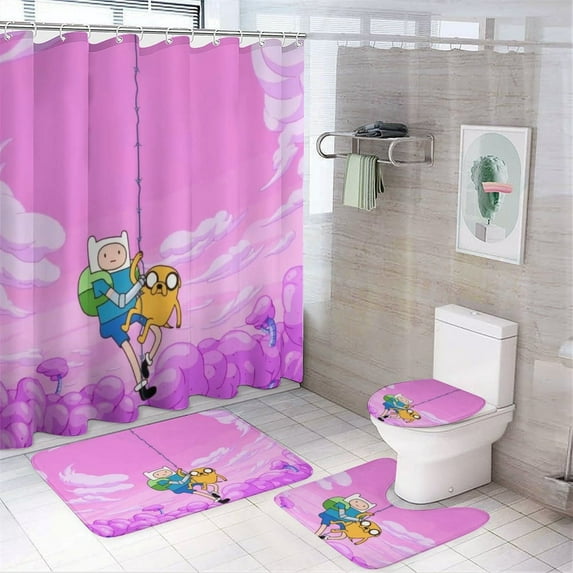 4 Piece Adventure Cartoon Time Shower Curtain Sets with Rugs, Toilet ...