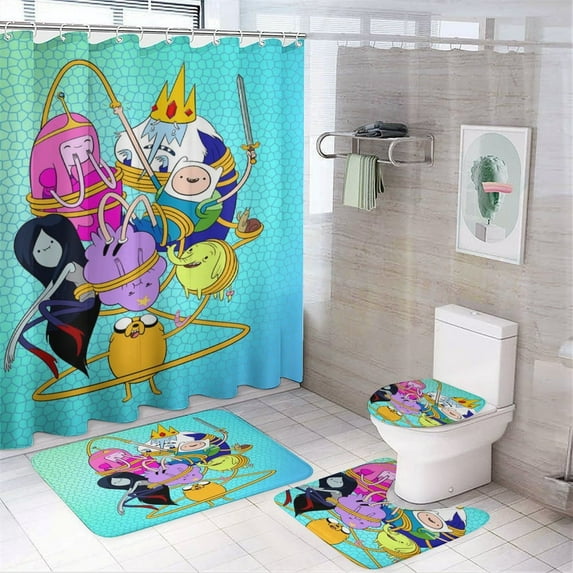 4 Piece Adventure Cartoon Time Shower Curtain Sets with Rugs, Toilet ...