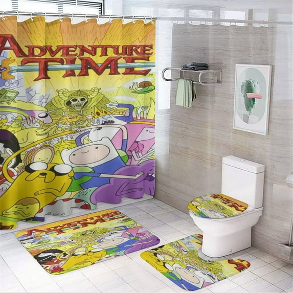 4 Piece Adventure Cartoon Time Shower Curtain Sets with Rugs, Toilet ...