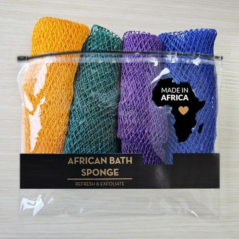 4 Piece African Exfoliating Net Sponge Bundle, for SENSITIVE SKIN, Bath ...