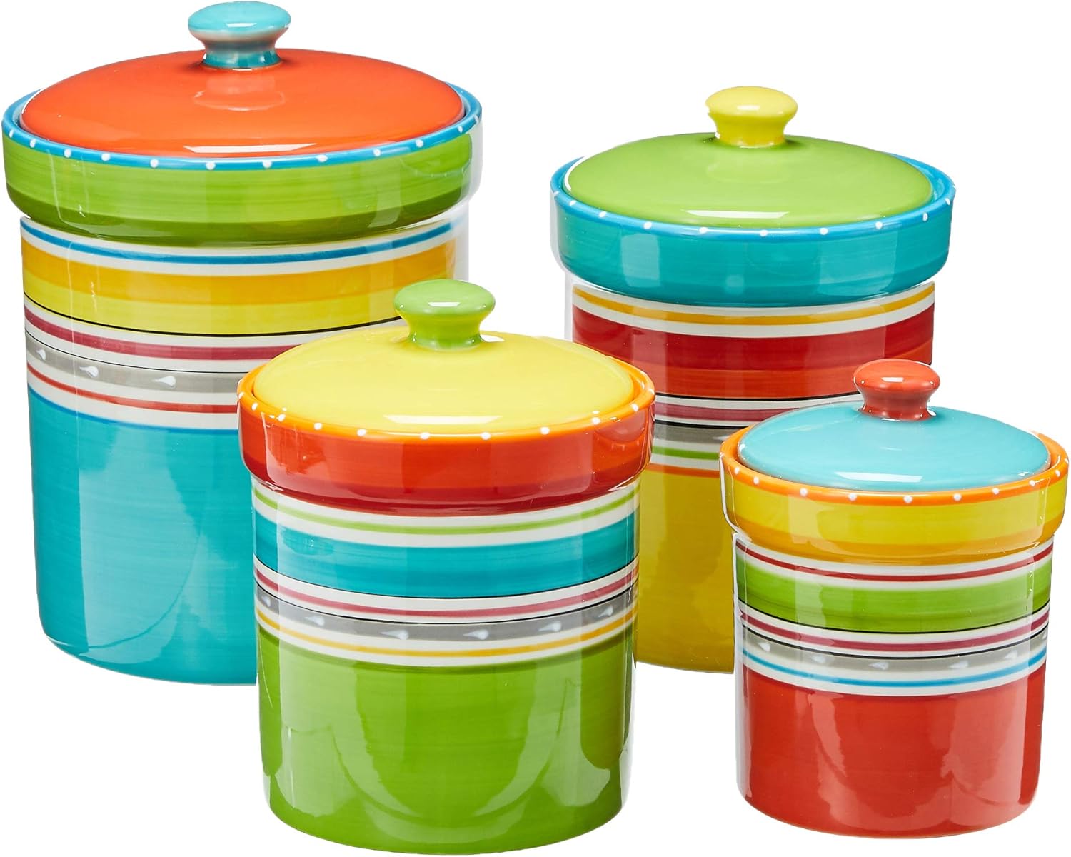 4-Piece Airtight Ceramic Canister Set – Colorful Striped Storage Jars ...