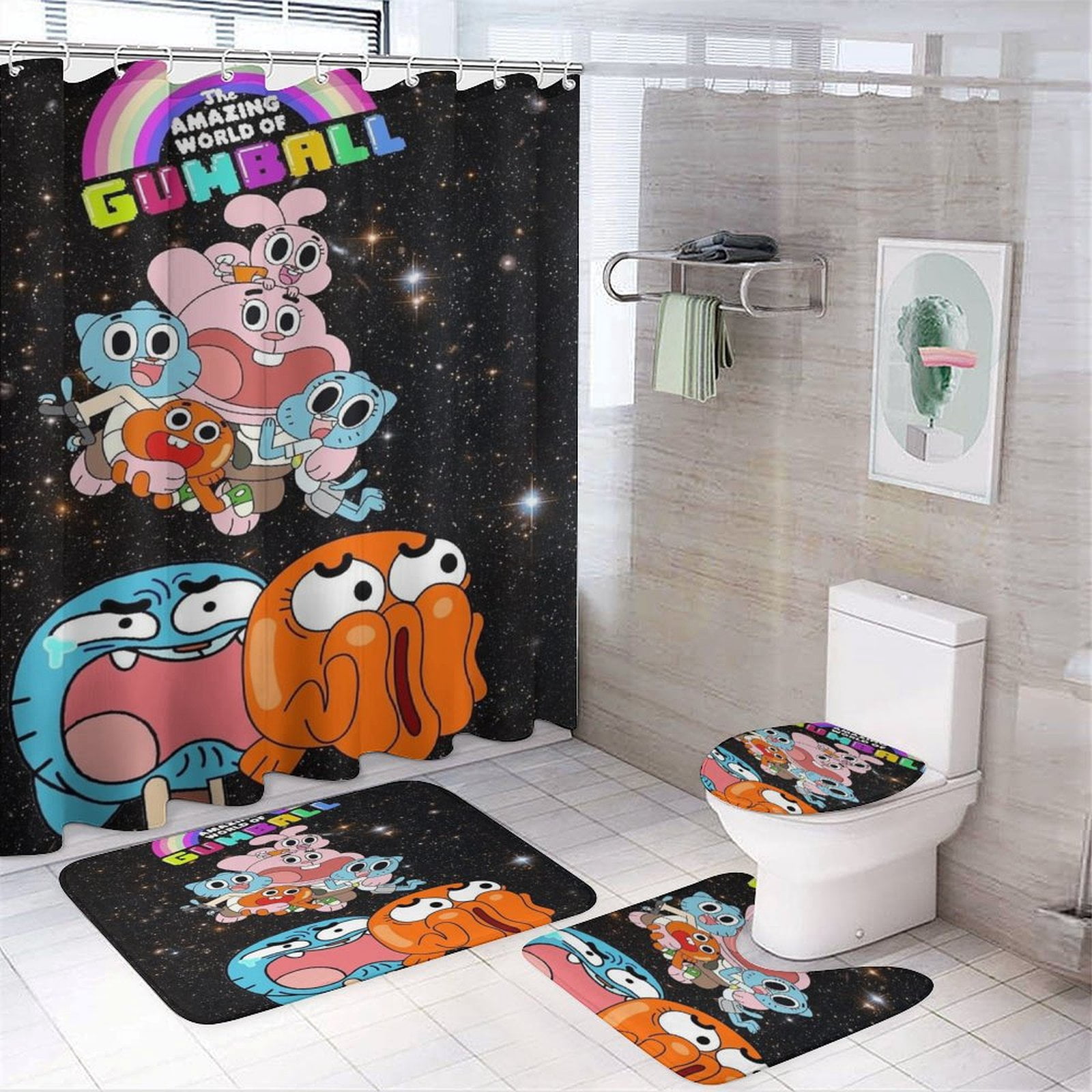4 Piece Amazing World of Gumball Shower Curtain Sets, with 12 Hooks Non ...