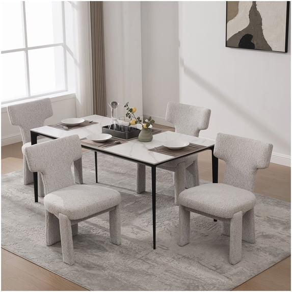 4-Piece Armless Dining Chair Set in Beige Chenille, Modern Farmhouse ...