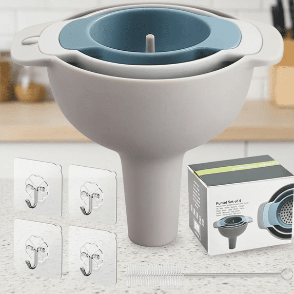 4-Piece BPA-Free Kitchen Funnel Set with Removable Strainer Filter for ...