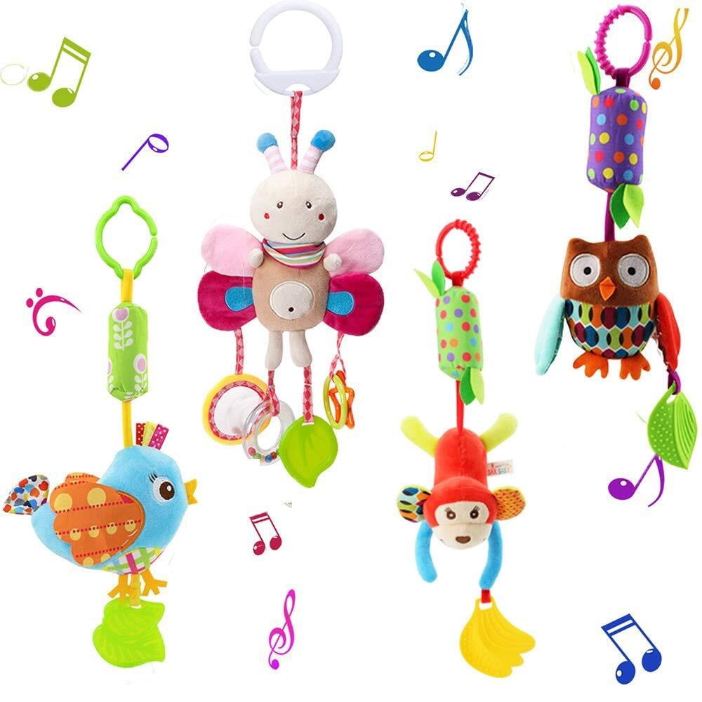 4 Piece Baby Stroller Toy Sensory Musical Toys, Soft Rattles Hanging ...