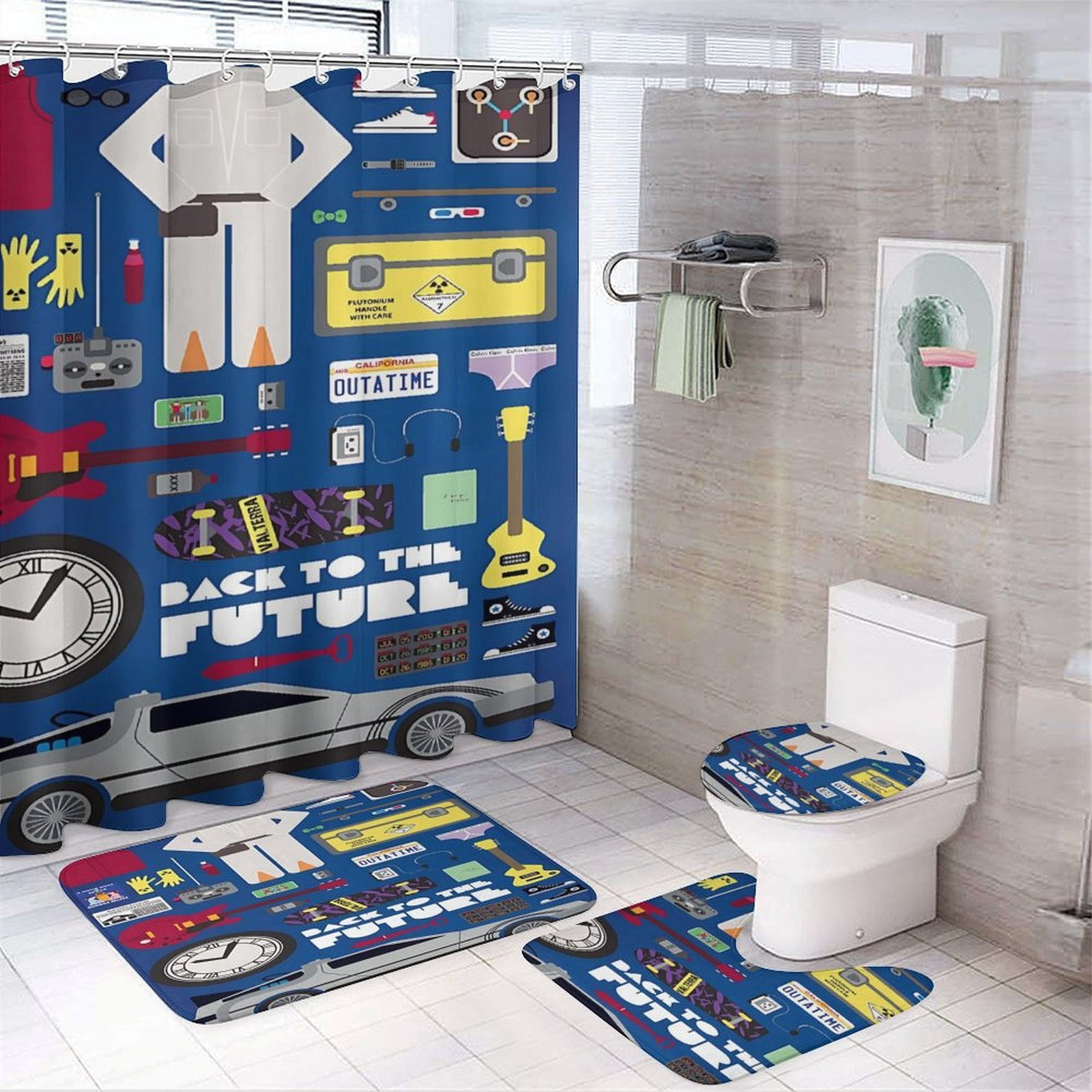 4 Piece Back T0 Movie Future Shower Curtain Sets with Rugs, Toilet Lid ...