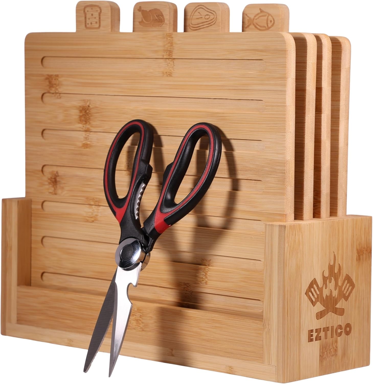4-Piece Bamboo Cutting Board Set And Premium Scissors, Perfect Wooden ...