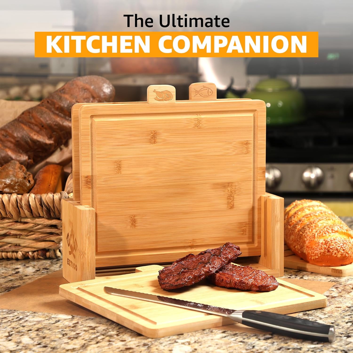 4-Piece Bamboo Cutting Board Set And Premium Scissors, Perfect Wooden ...