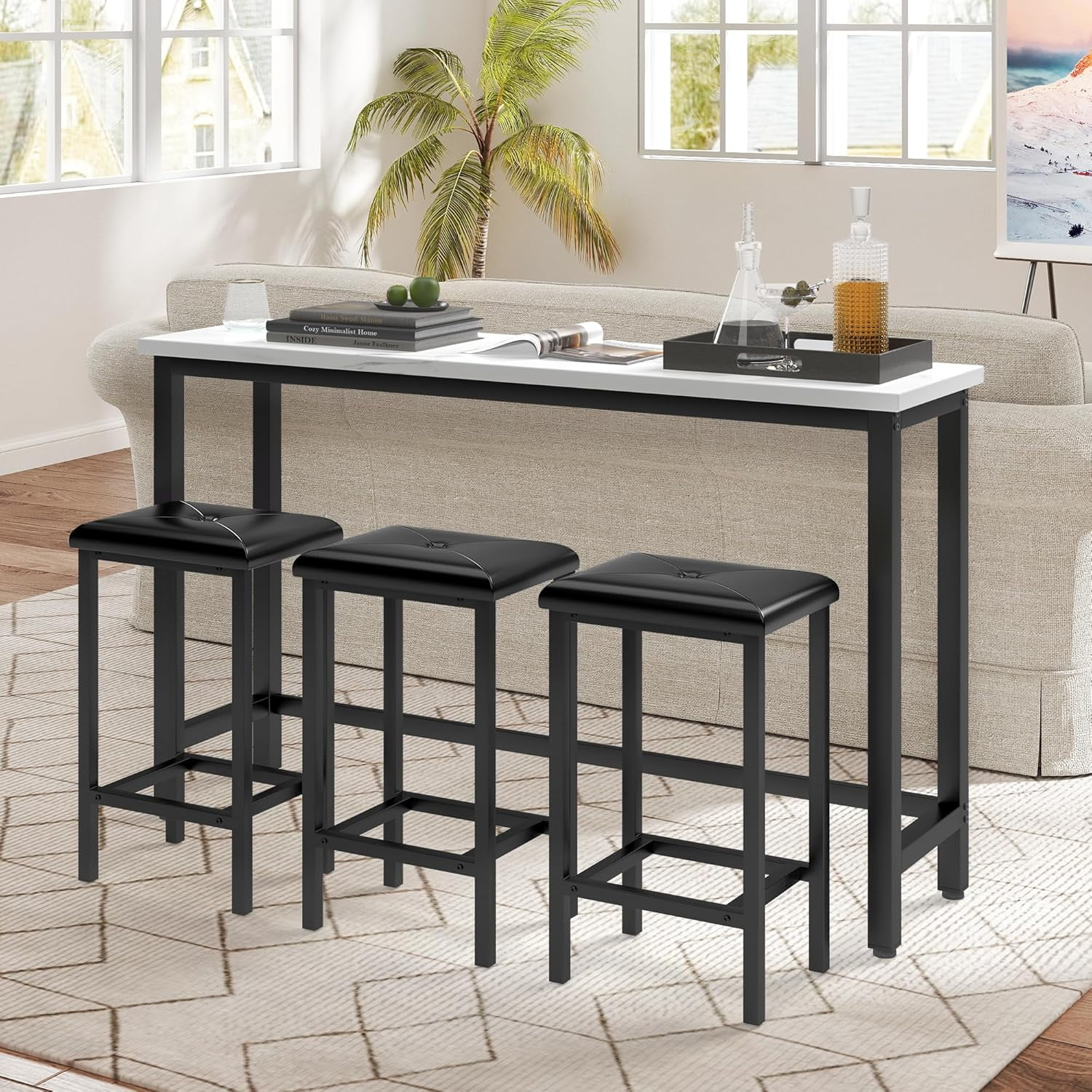 4-Piece Bar Table and Chairs Set, Counter Height Kitchen Dining Table ...