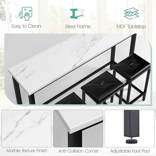 4-Piece Bar Table and Chairs Set, Counter Height Kitchen Dining Table ...