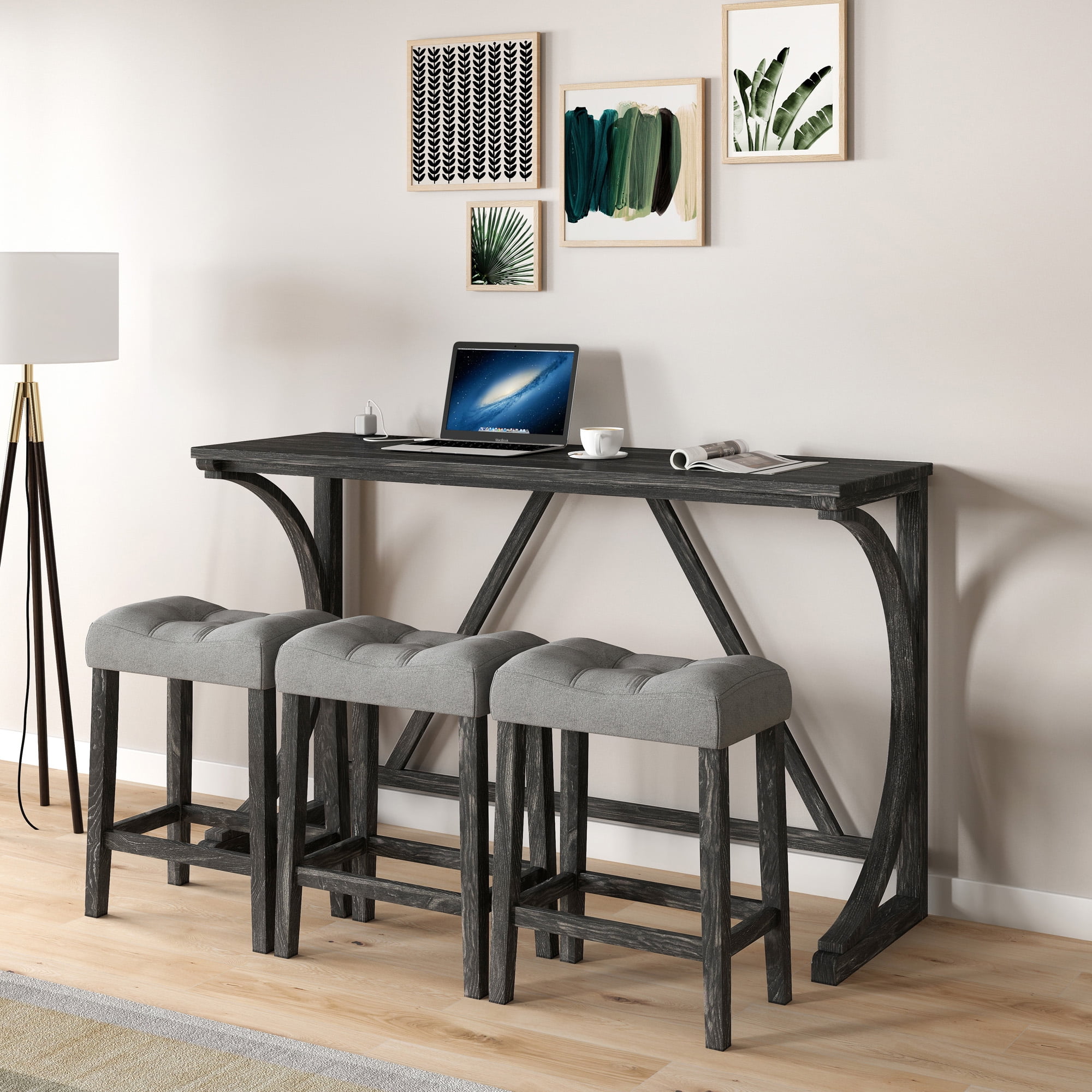4-Piece Bar Table and Chairs Set, Industrial Dining Table Set with ...