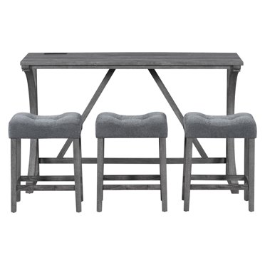 Pemberly Row 4 Piece Set of Console Bar Table & 3 Uph Console Stools in ...