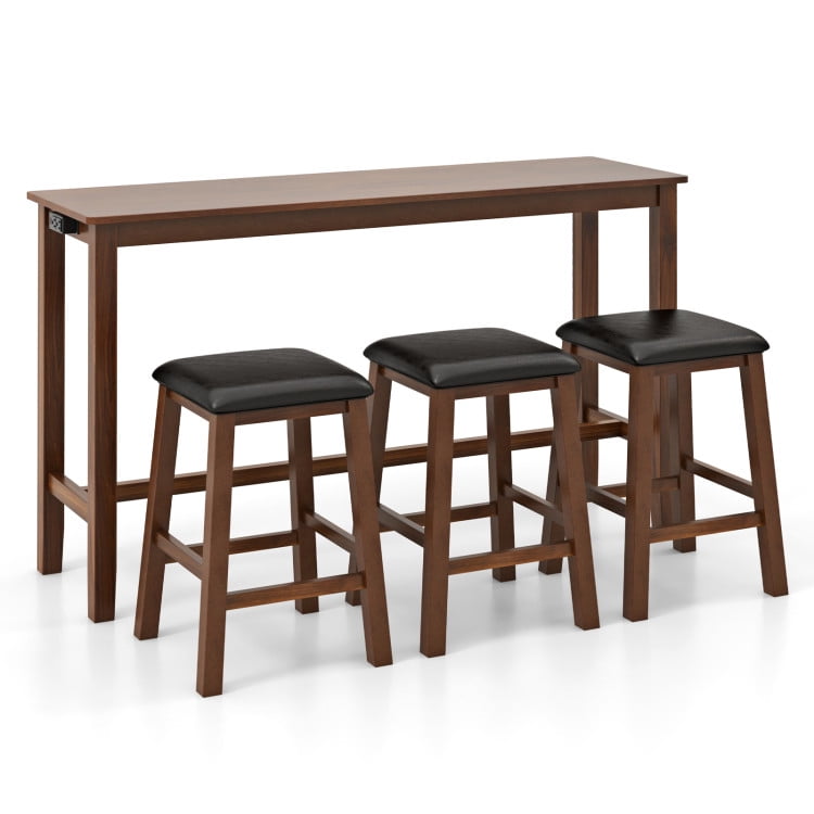 4-Piece Bar Table Set Counter-Height Table and 3 PVC Leather ...