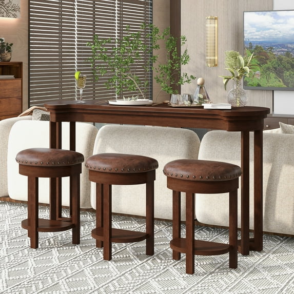 4 Piece Bar Table Set, Industrial Breakfast Table with 3 PU Leather ...