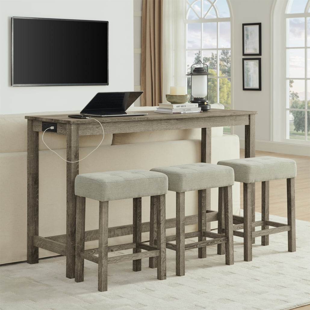 4 Piece Bar Table Set with Power Outlet, Classic 3-Person Counter ...
