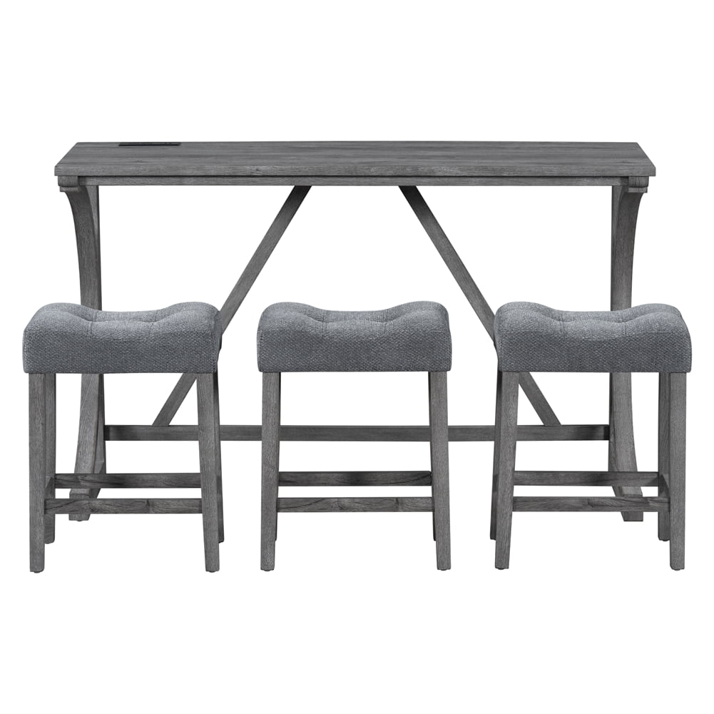 4-Piece Bar Table Set With PowerPub Table With 3 Upholstered Stools ...