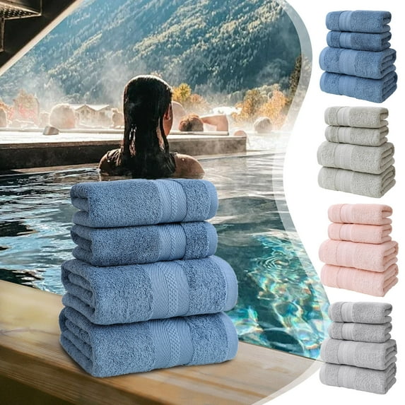 4 Piece Bath Towel Set, Thick Soft Absorbent Towel Set, 100% Cotton ...