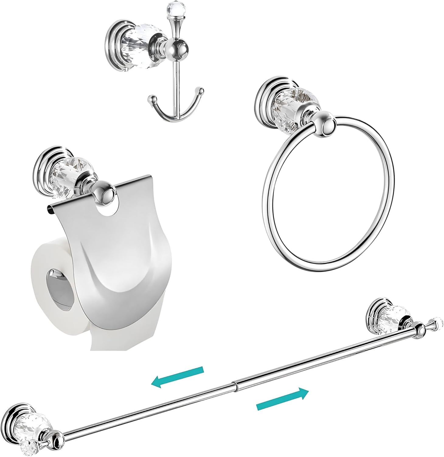 4 Piece Bathroom Accessories Adjustable Crystal Towel Bar Set Hardware ...