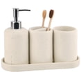 4 Piece Bathroom Accessories Set Light Cream Travertine Stone Look ...