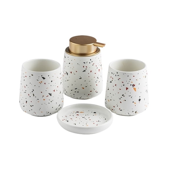 4 Piece Bathroom Ceramic Soap Dispenser With Pump Bottle,Mouthwash Cup ...