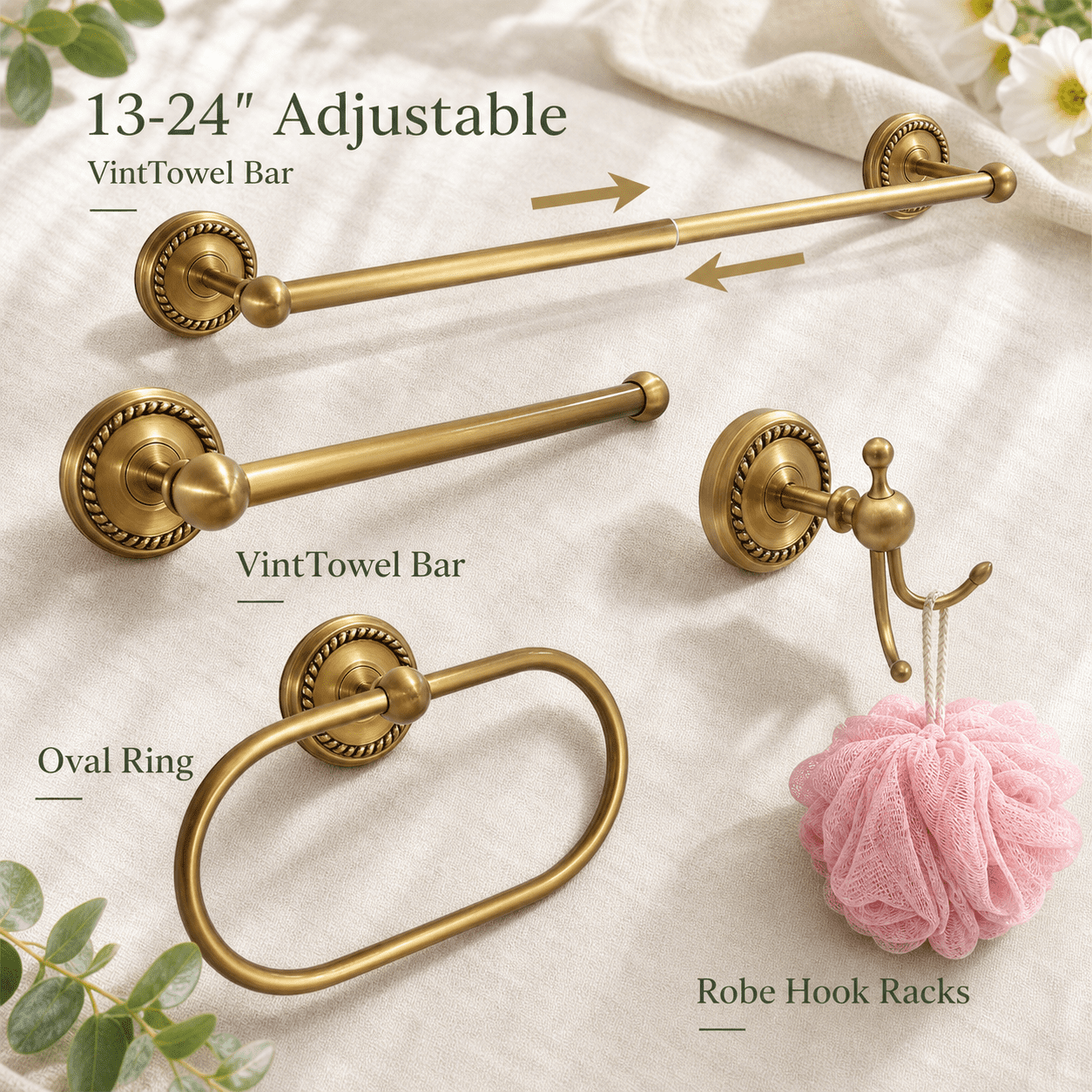 4 Piece Bathroom Hardware Set Adjustable Towel Bar Towel Ring Toilet ...