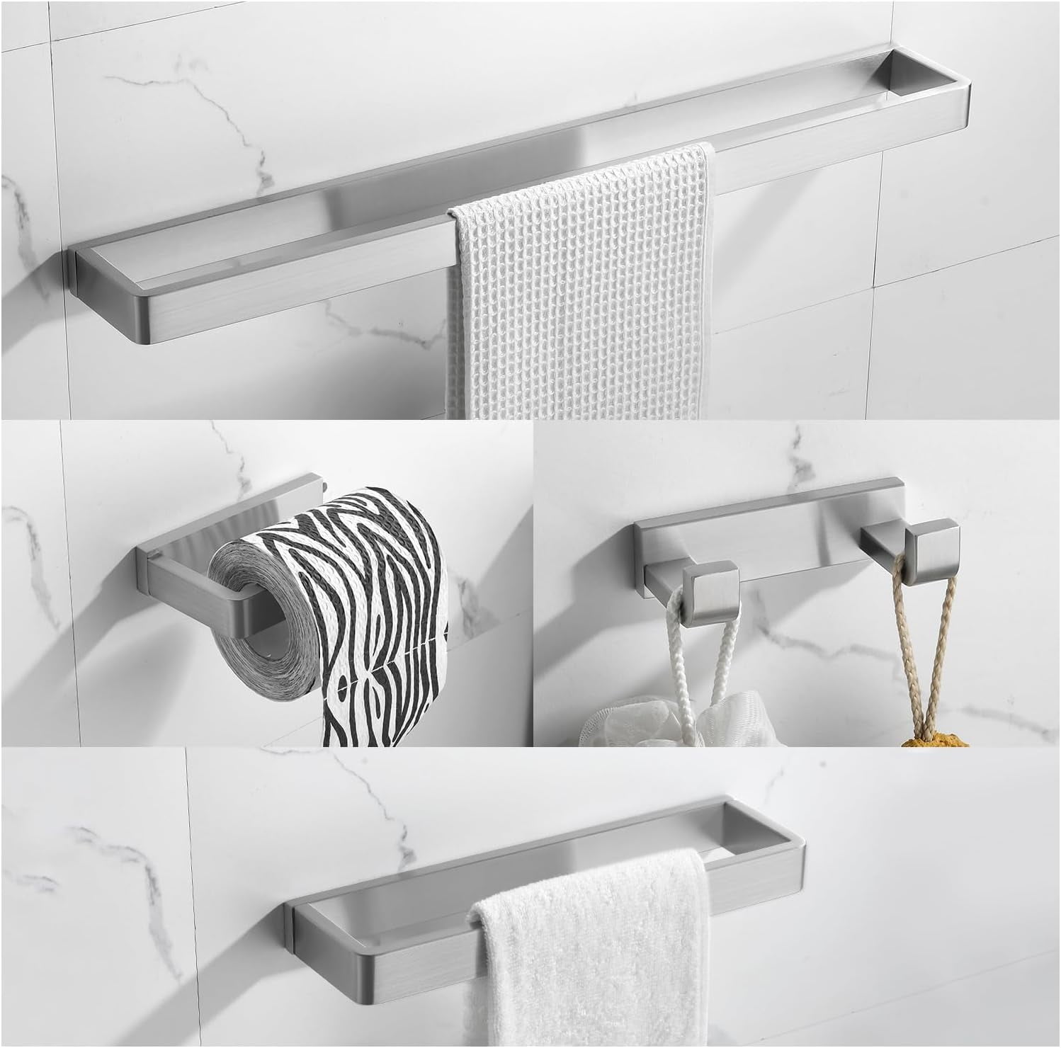 4-Piece Bathroom Hardware Set Brushed Nickel Towel Bar Set Premium ...