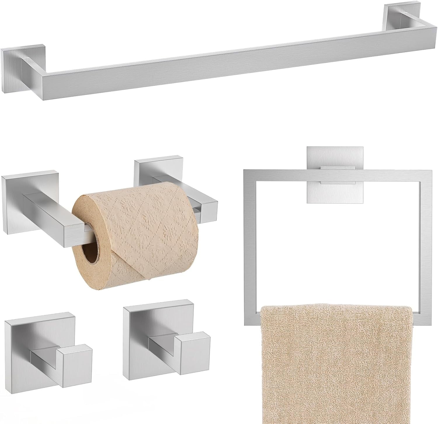 4-Piece Bathroom Hardware Set Premium Stainless Steel Bath Towel Bar ...