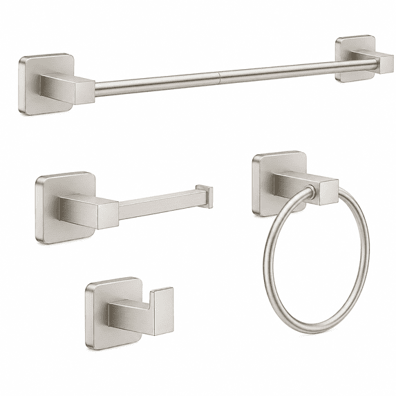 4 Piece Bathroom Hardware Set, Wall Mounted Towel Bar Set with Towel ...