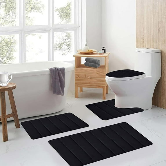 4 Piece Bathroom Rug Set - Absorbent Memory Foam Bath Mats, Non-Slip ...