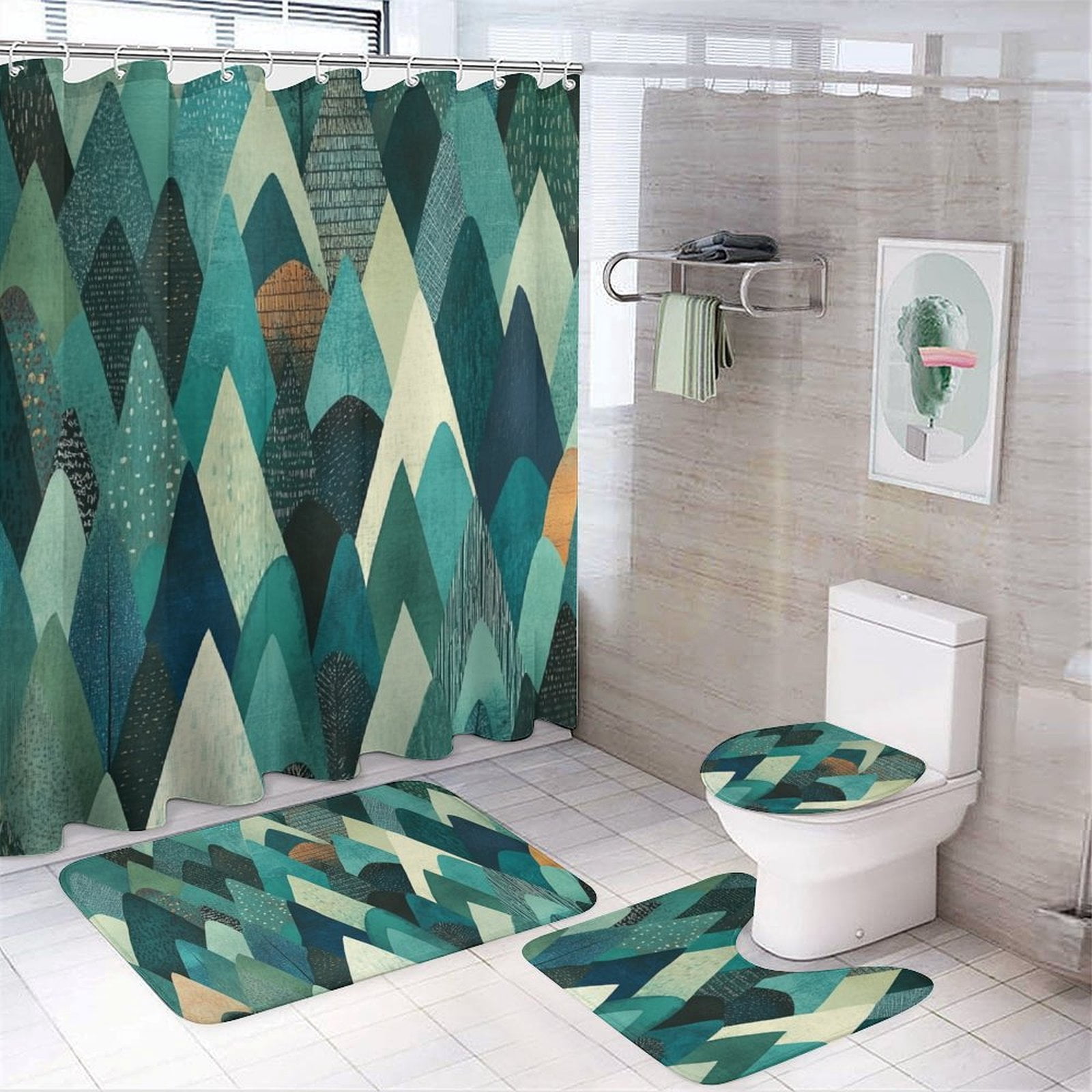 4 Piece Bathroom Rug Set with Shower Curtain Bathroom Shower Curtain ...