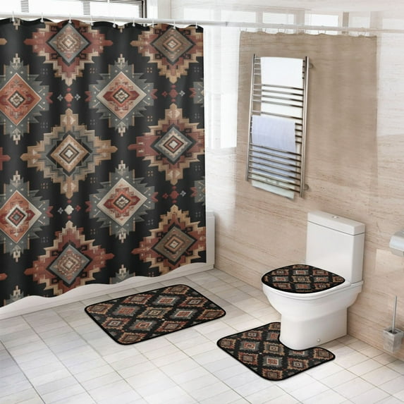 4-Piece Bathroom Set with Waterproof Shower Curtain with Non-Slip Bath ...