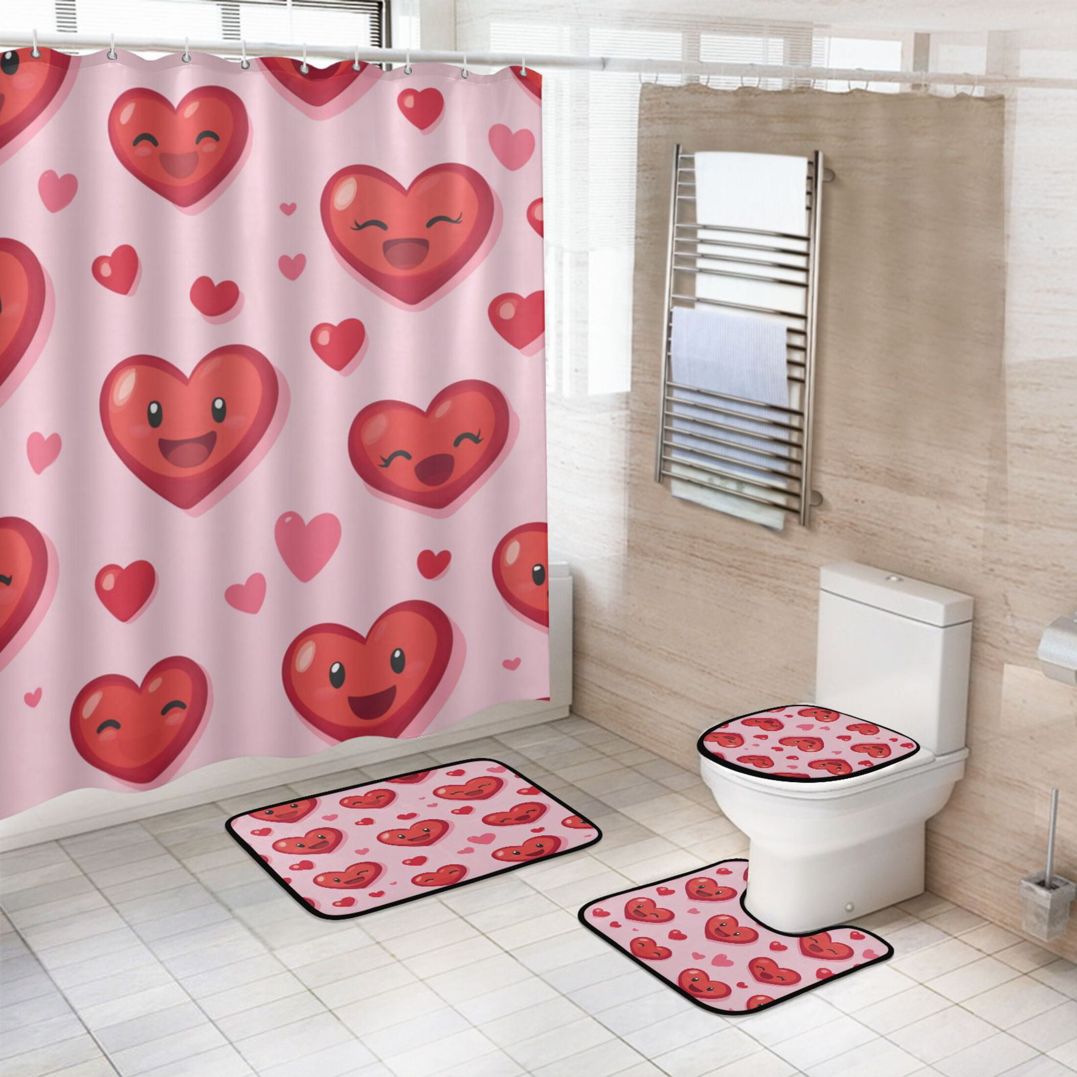 4-Piece Bathroom Set with Waterproof Shower Curtain with Non-Slip Bath ...