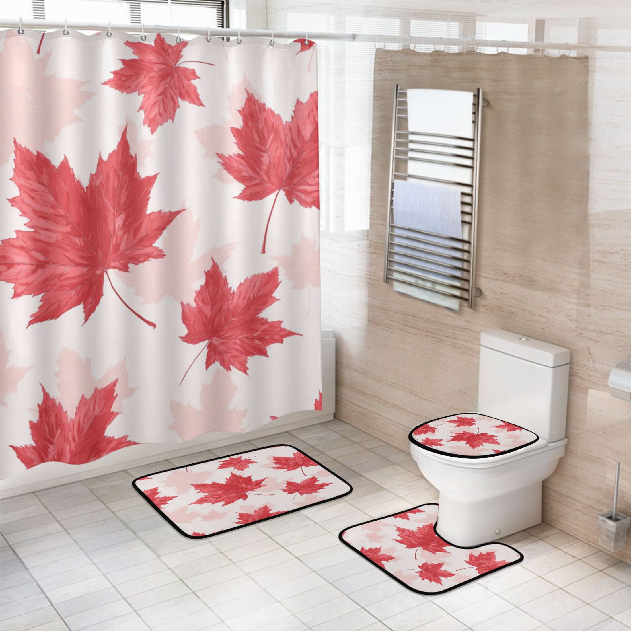 4-Piece Bathroom Set with Waterproof Shower Curtain with Non-Slip Bath ...