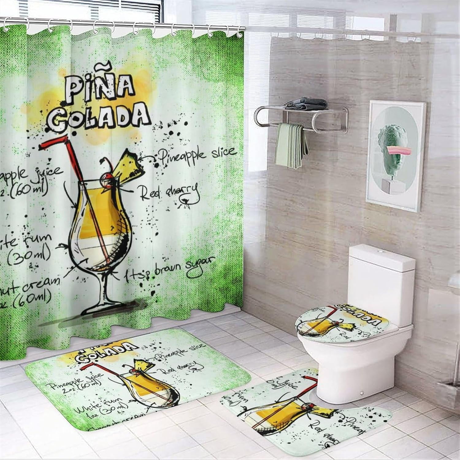 4 Piece Bathroom Shower Curtain Sets Bathroom Decor Set with Non-Slip ...